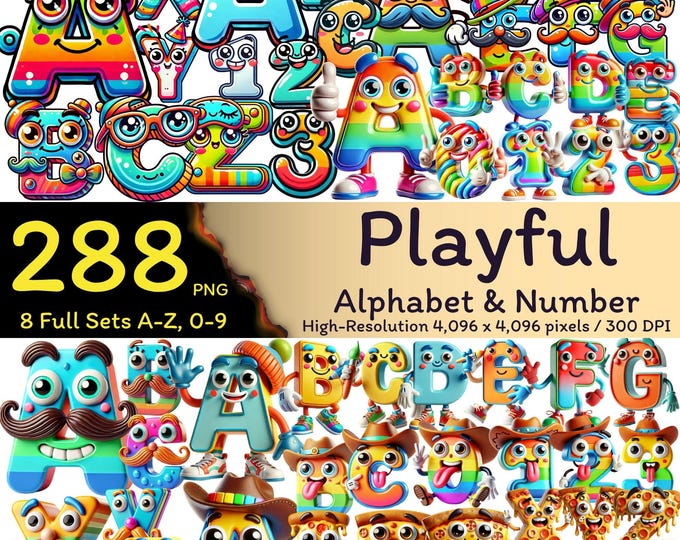 Cartoon Alphabet Clipart A-Z & 1-9 PNG, lustige Buchstaben, für Kinder ...