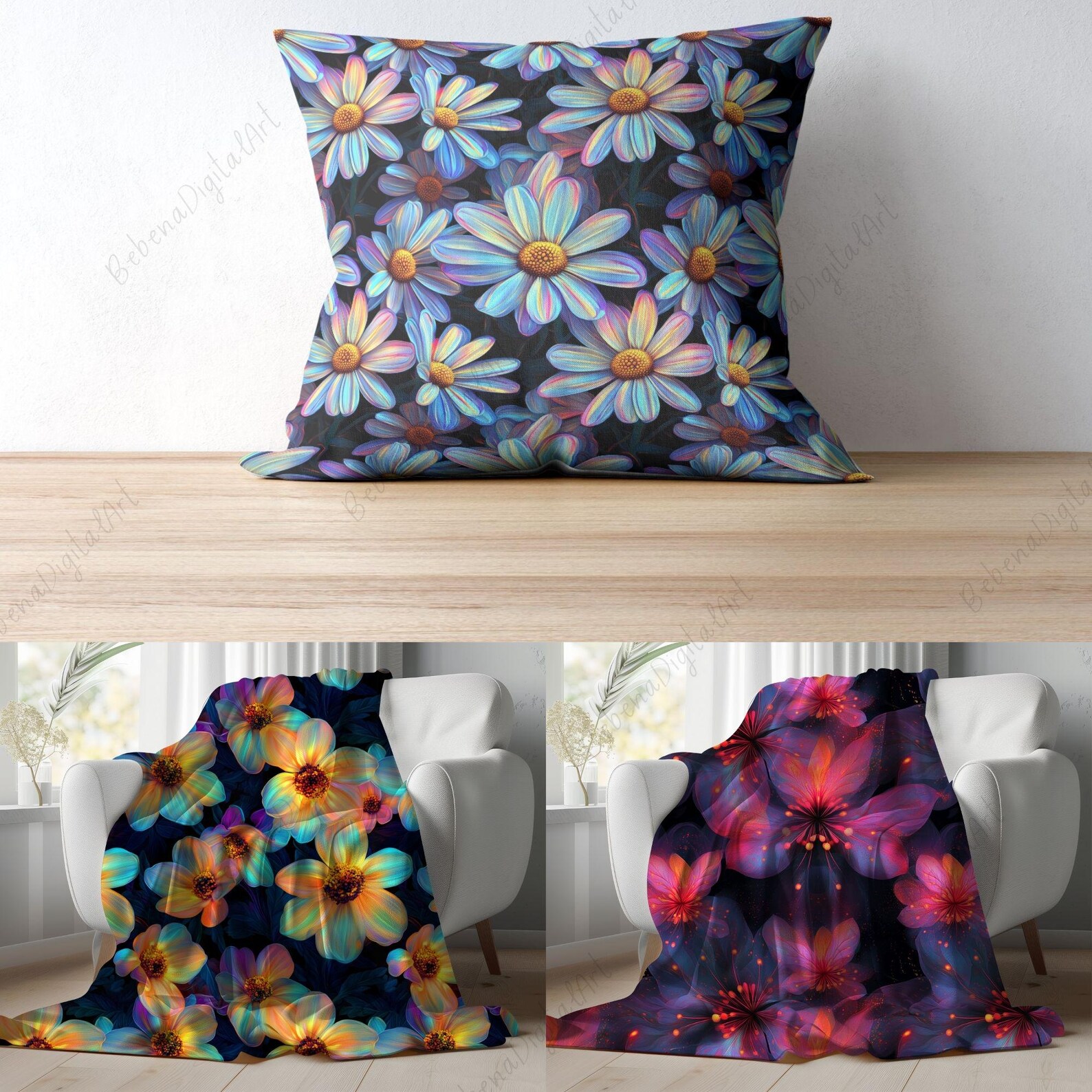 575 Neon Flower Seamless Patterns Bundle, Floral Background Images ...