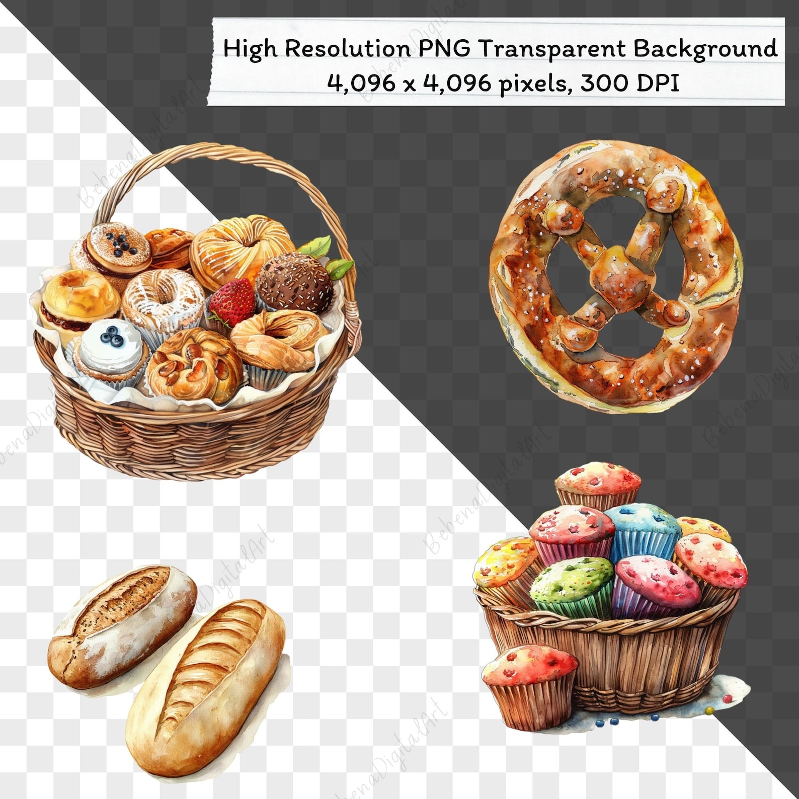 547 Bread & Bakery Watercolor Clipart Bundle, Baked Bakery Clipart ...