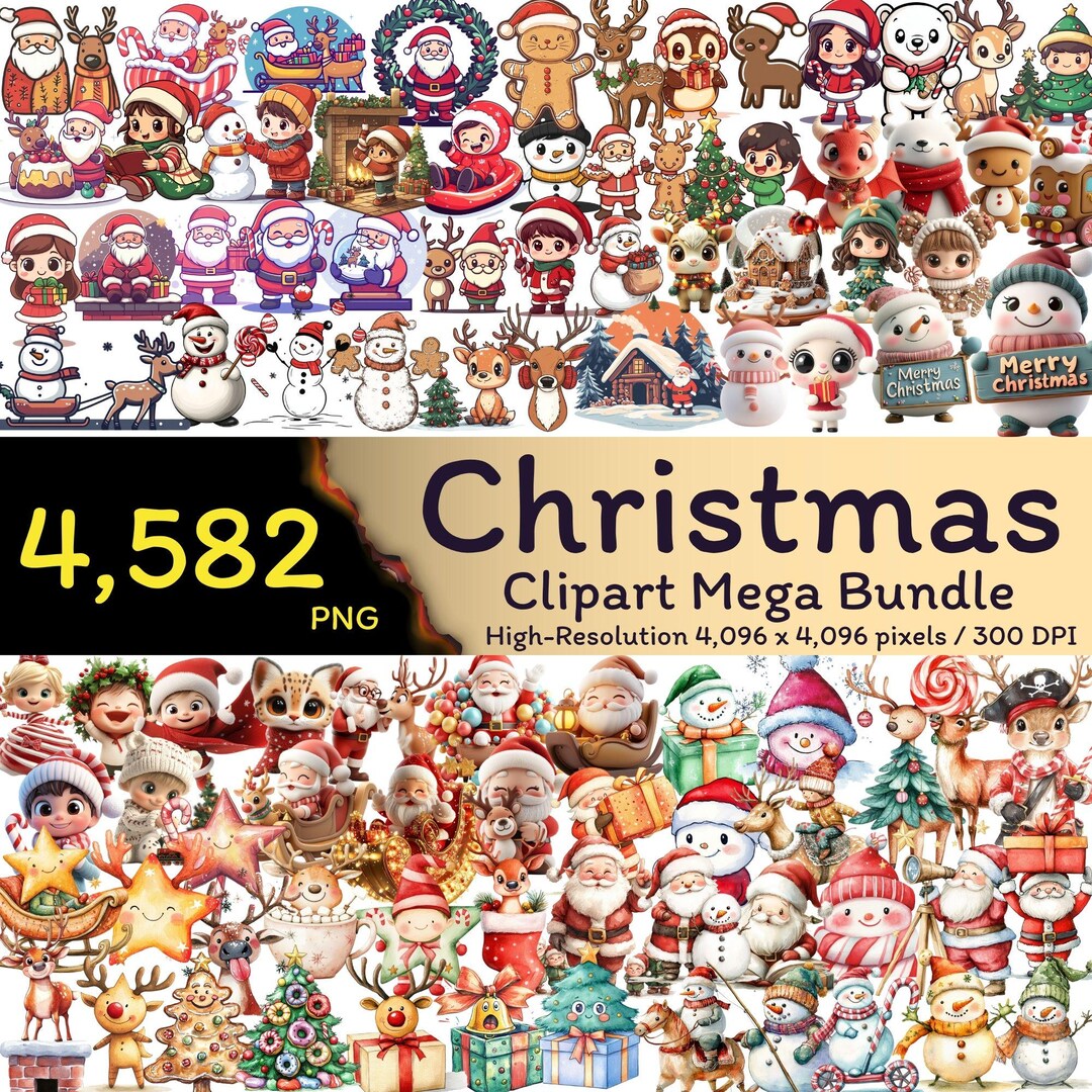 4,582 Cute Christmas Clipart Mega Bundle, Watercolor Christmas PNG, 3D ...