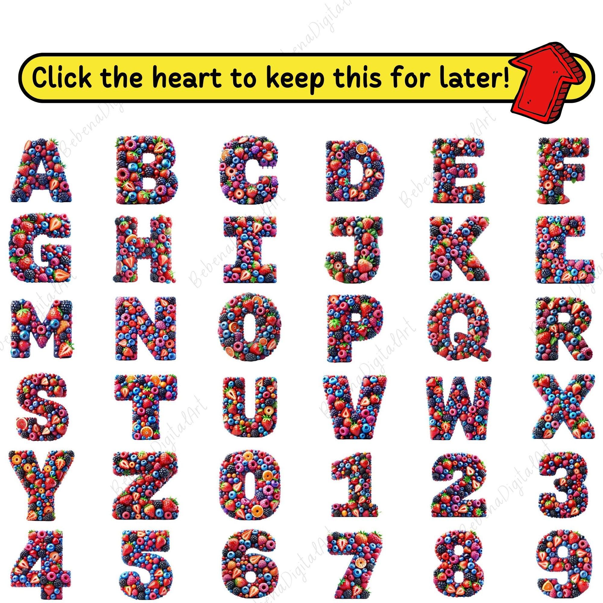 288 Fruit Alphabet & Numbers Bundle, Cute Letters A-Z, Cute Fruit PNG ...