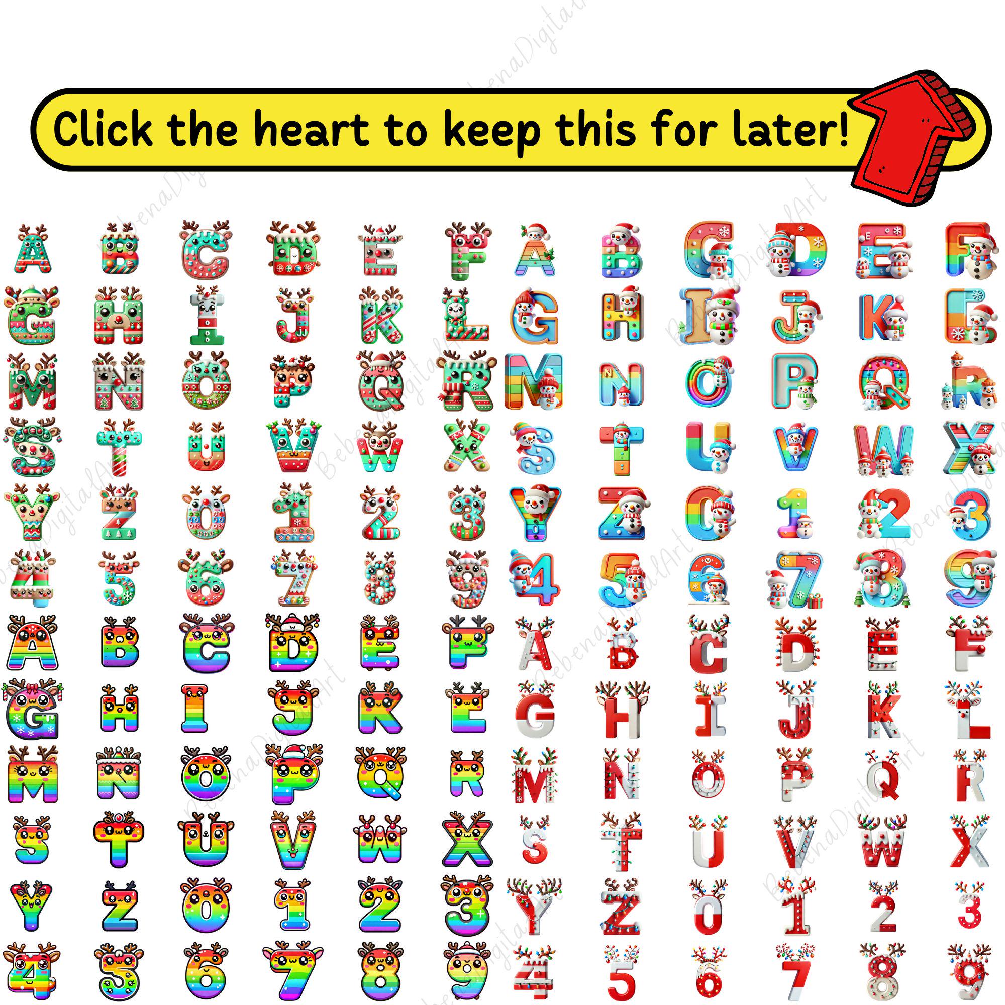 1,080 Christmas Alphabet & Numbers Mega Bundle, Christmas Letters PNG ...