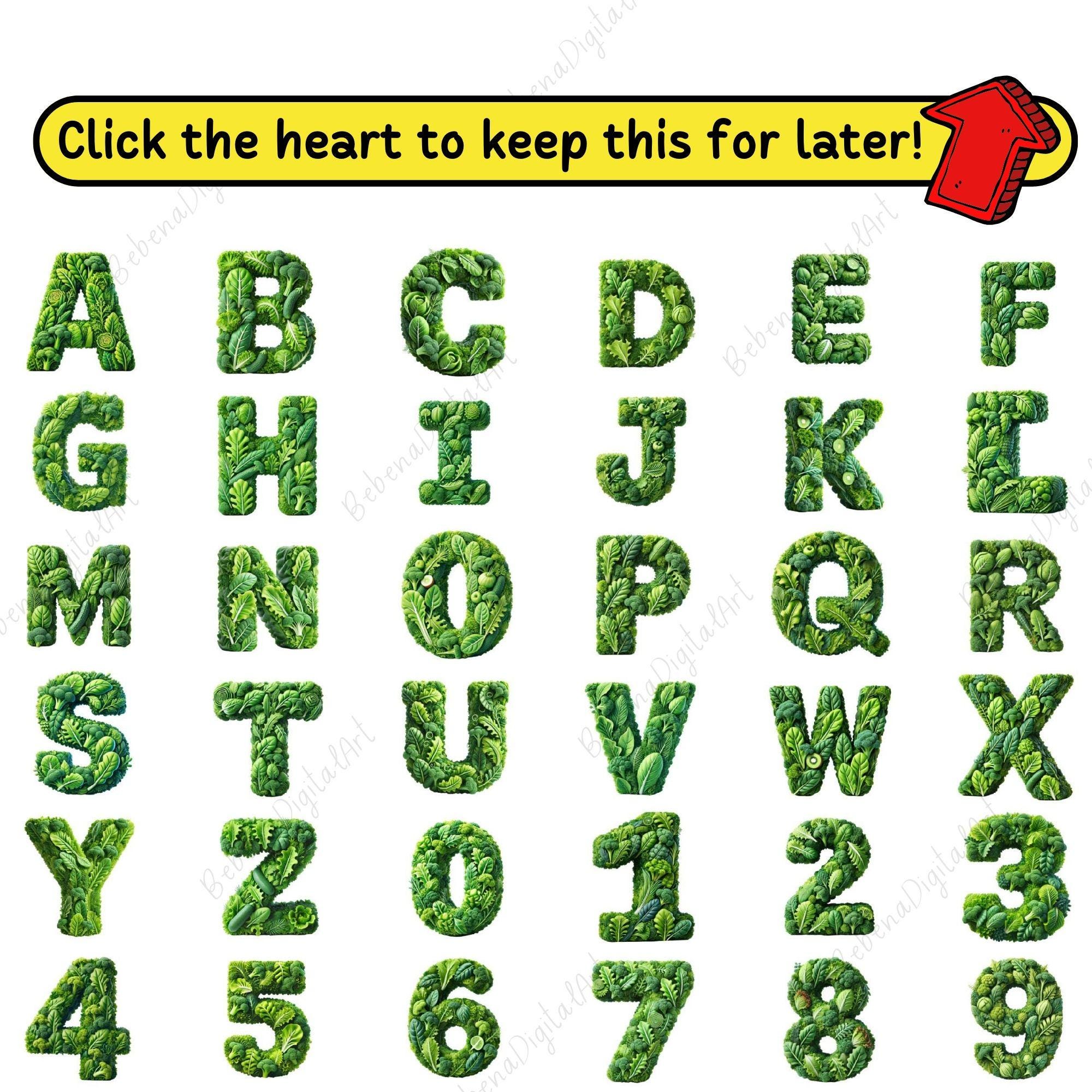 288 Vegetable Alphabet & Numbers Bundle, Vegetable PNG, Veggie Clipart ...