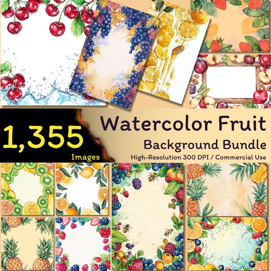 1,355 Watercolor Fruit Backgrounds, Food Digital Paper, Watercolor Food ...