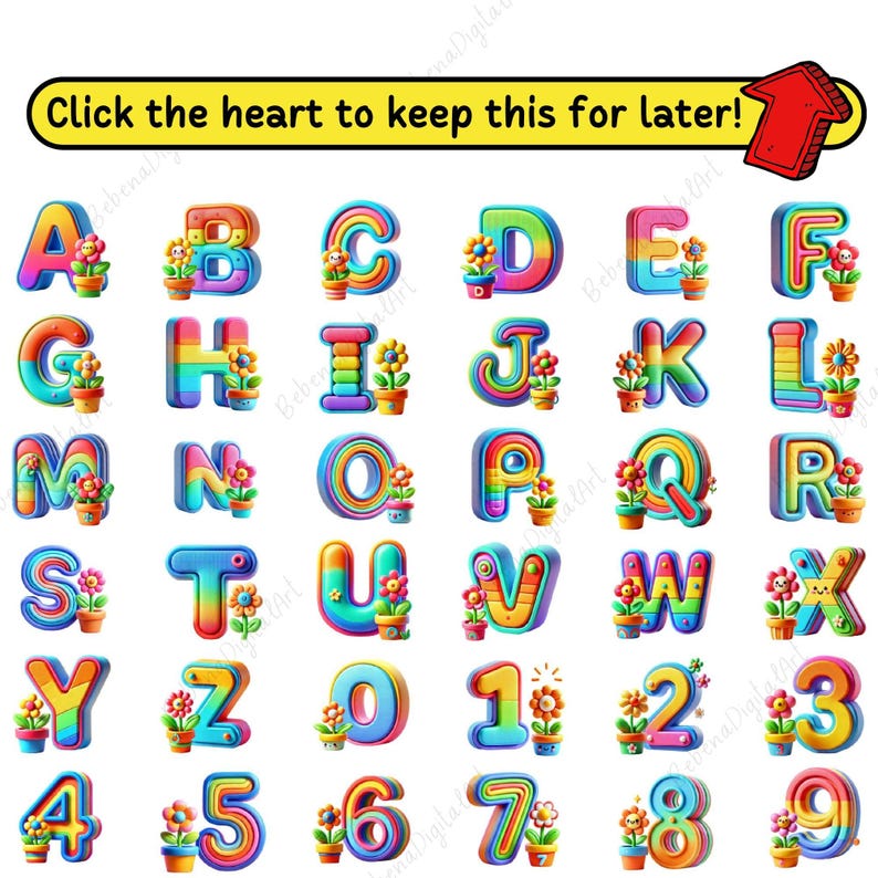 288 Cute Flower Alphabet & Numbers Bundle, Floral Letters A-Z, Cute ...