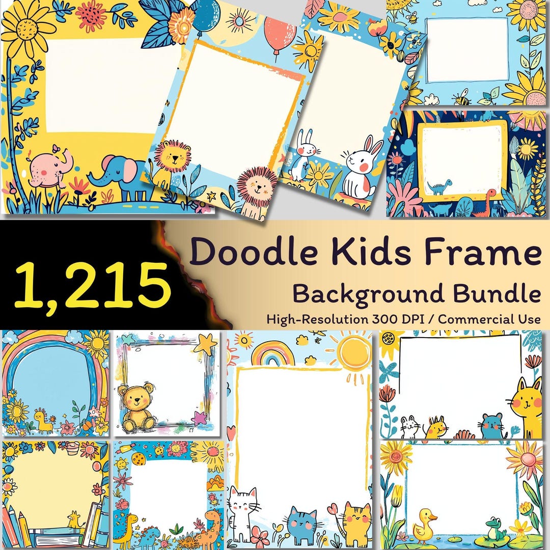 1,215 Doodle Kids Frame, Background Bundle, Kids Background, Kids ...