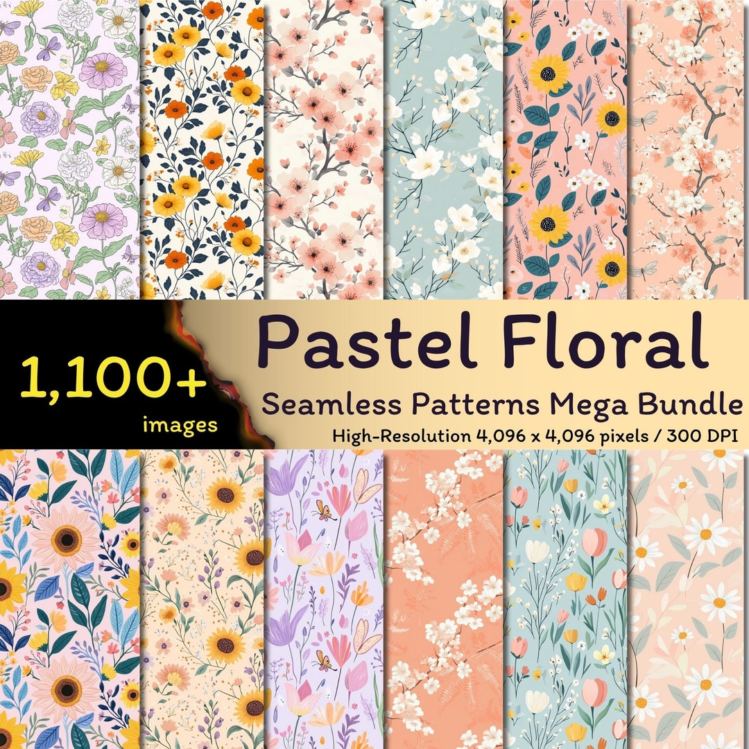 1,100+ Pastel Floral Seamless Patterns Mega Bundle, Pastel Flower ...