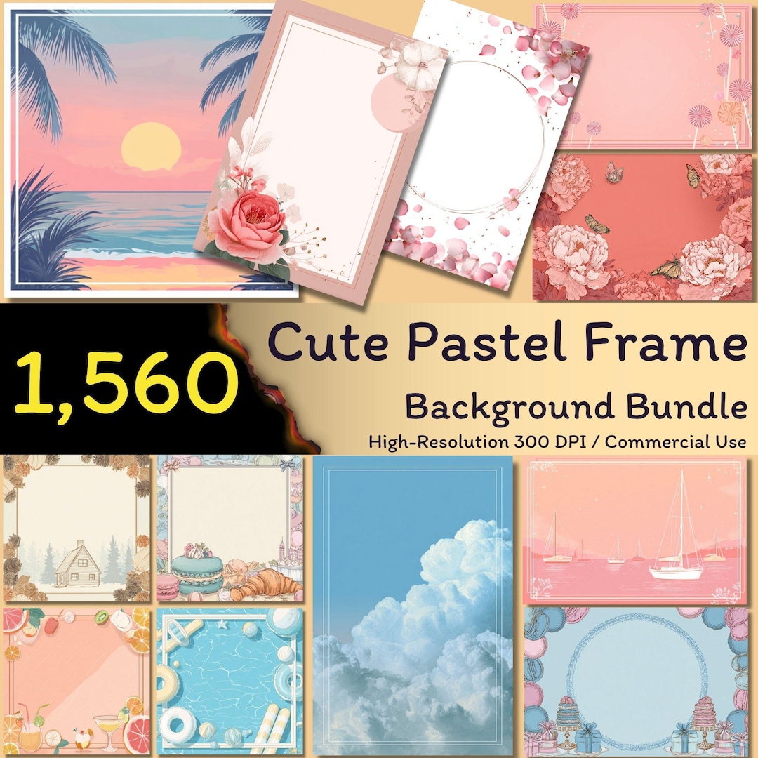 1,560 Pastel Frame Background Bundle, Kawaii Digital Border, Soft Color ...
