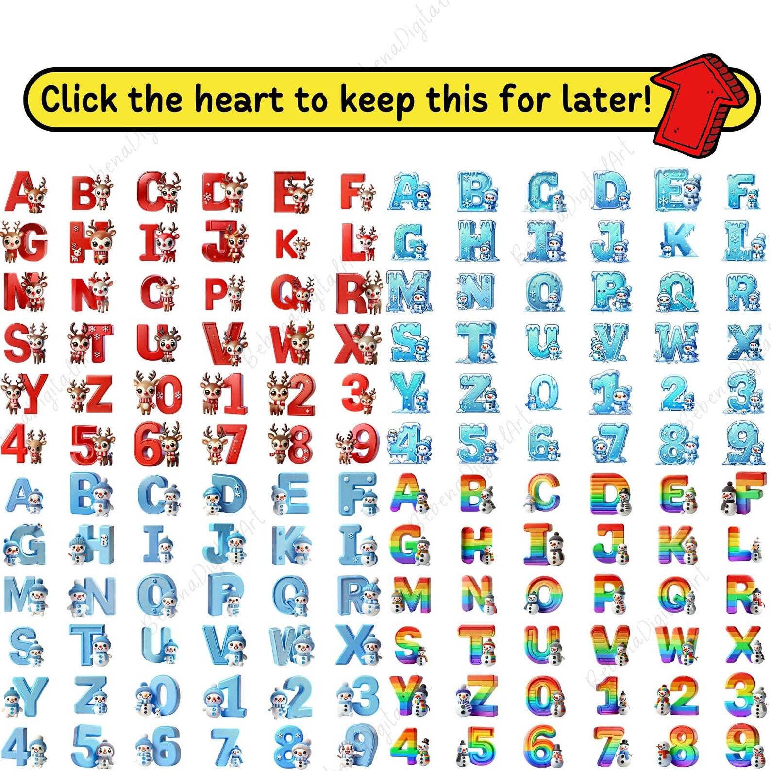 1,080 Christmas Alphabet & Numbers Mega Bundle, Christmas Letters PNG ...
