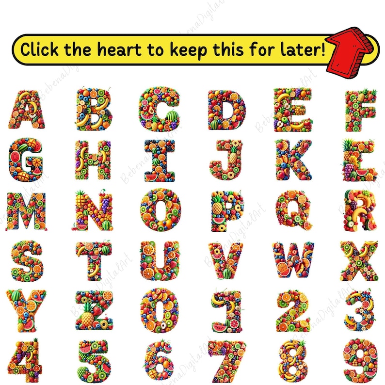 288 Fruit Alphabet & Numbers Bundle, Cute Letters A-Z, Cute Fruit PNG ...