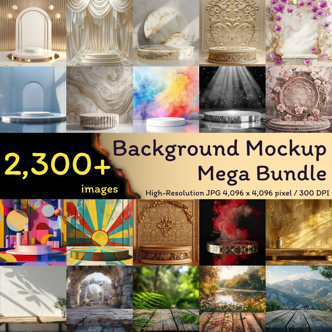 2,300+ Background Mockup Bundle, Table Background Mockups, Podium ...