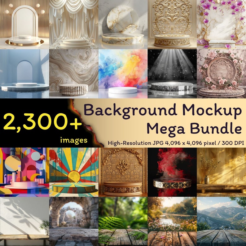 2,300+ Background Mockup Bundle, Table Background Mockups, Podium ...