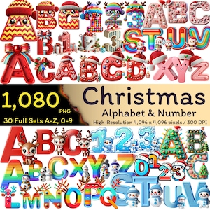 1,080 Christmas Alphabet & Numbers Mega Bundle, Christmas Letters PNG ...