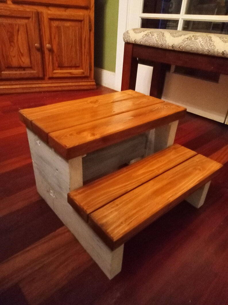 Solid Wood Step Stool, Farmhouse Kitchen Stool, Rustic Footstool, Wooden Stool, Handmade ...