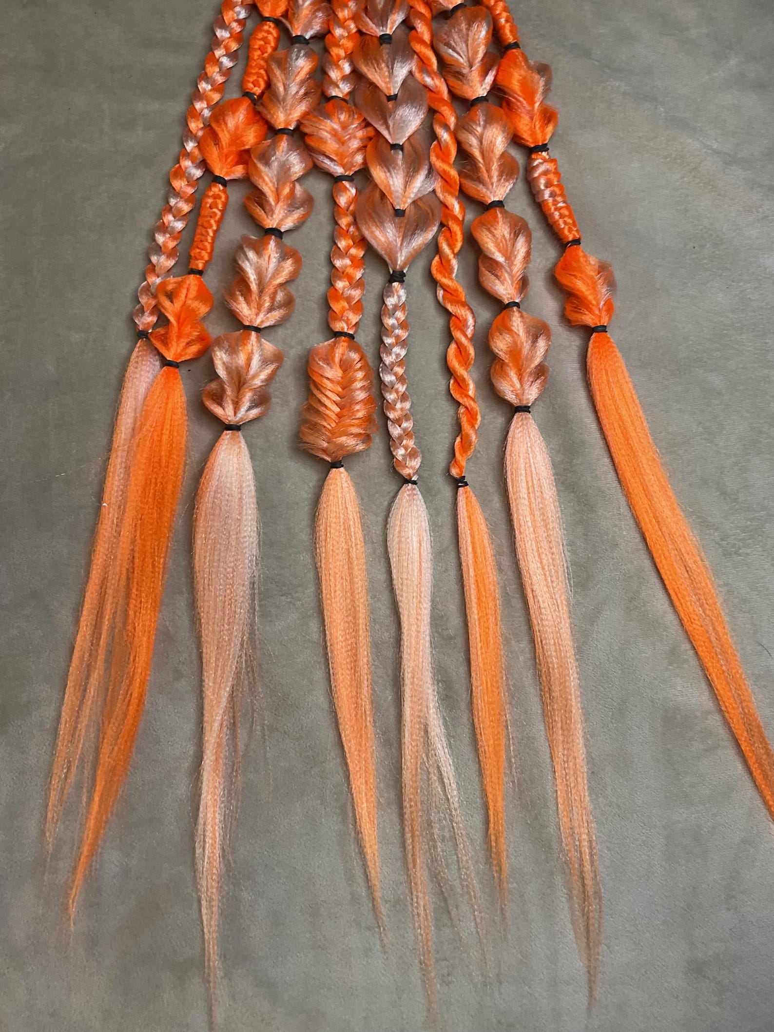 Orange, White ** Reusable Tie in Braided Ponytail Extensions (festival ...