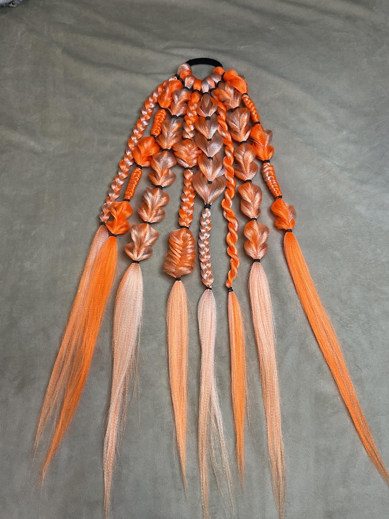 Orange, White ** Reusable Tie in Braided Ponytail Extensions (festival ...