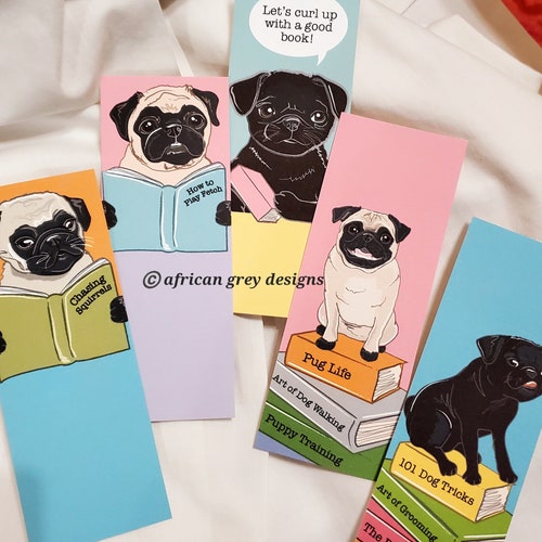 Pug Bookmarks Eco-friendly Set of 5 Printed on Recycled - Etsy