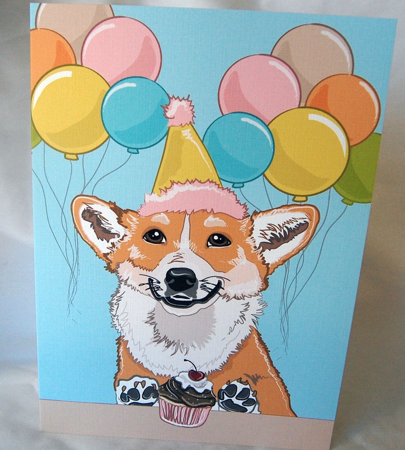 Corgi 'n Balloons Greeting Card | Etsy