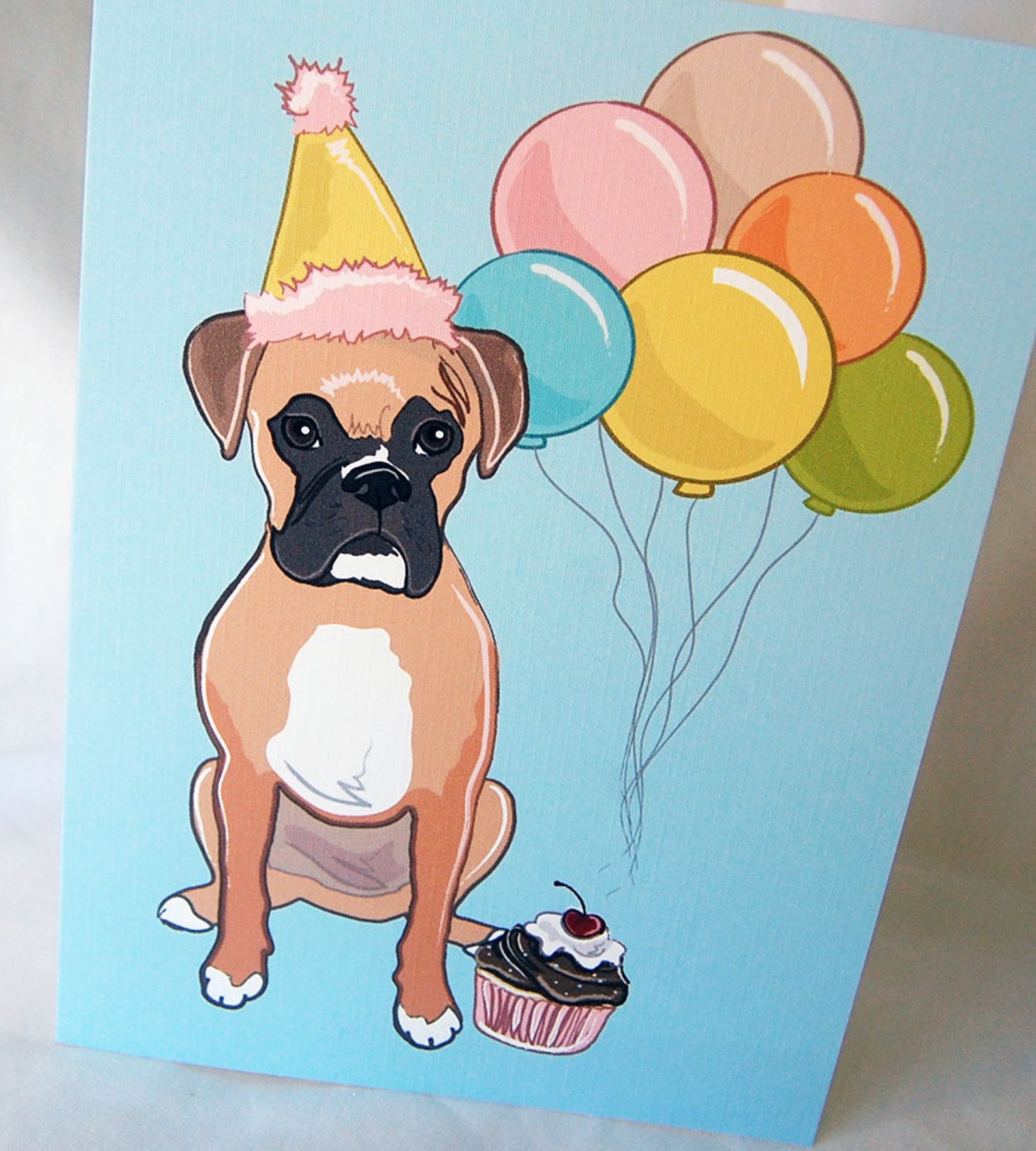 Boxer 'n Balloons Greeting Card | Etsy