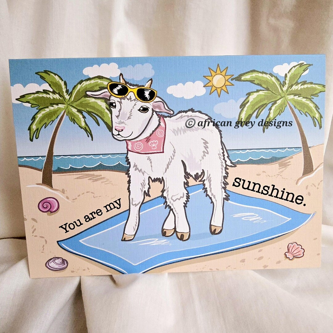 Sunshine Goat Greeting Card - Beach Design - Etsy