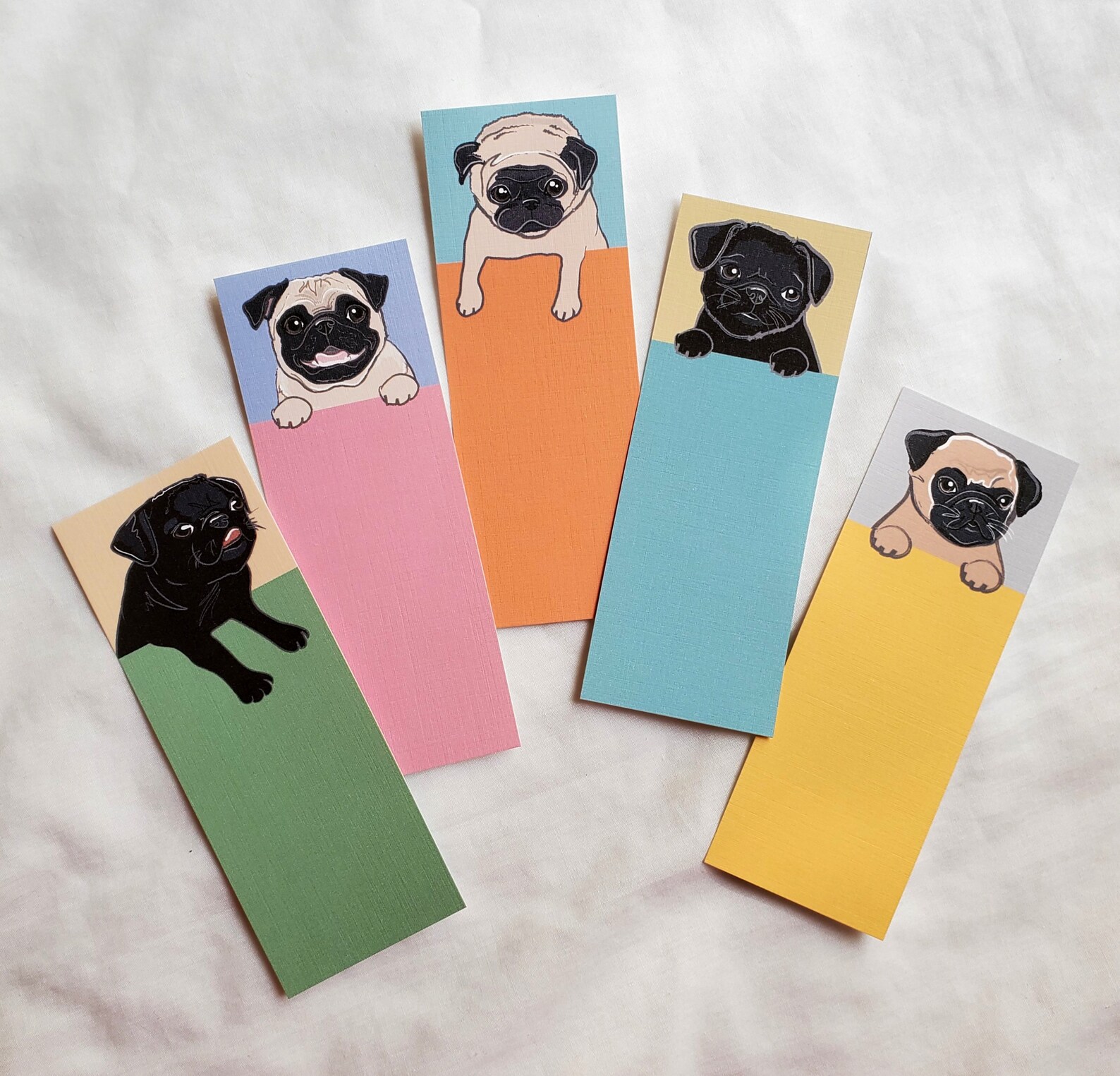 Pug Bookmarks Eco-friendly Set of 5 Printed on Recycled - Etsy