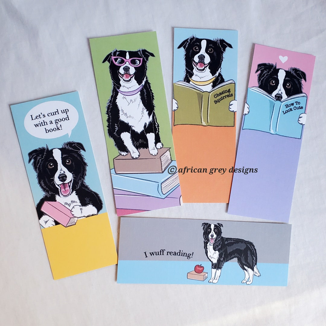 Border Collie Bookmarks - Eco-friendly Set of 5 on Recycled Linen Paper ...