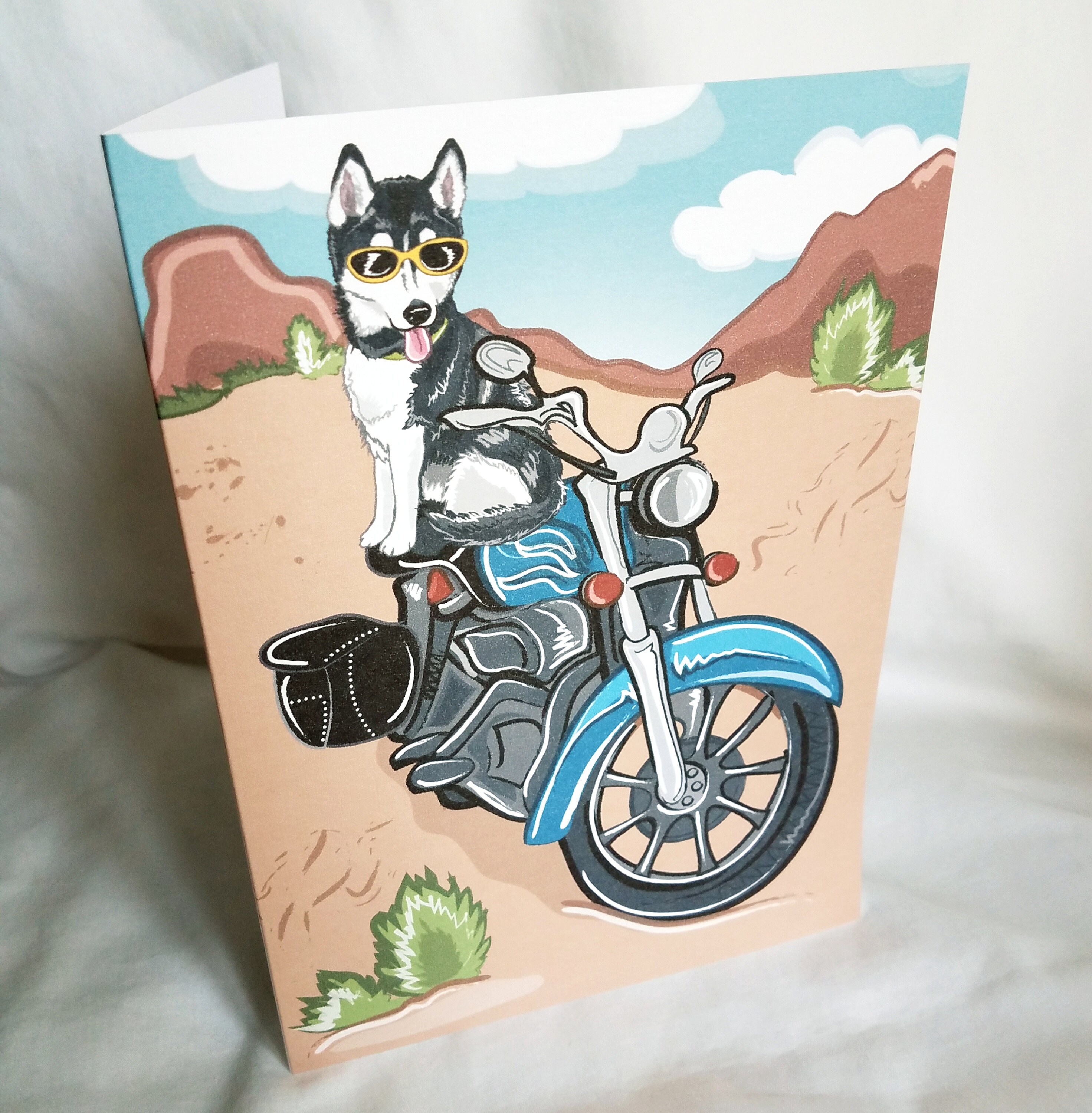 Motorcycle Husky Greeting Card | Etsy