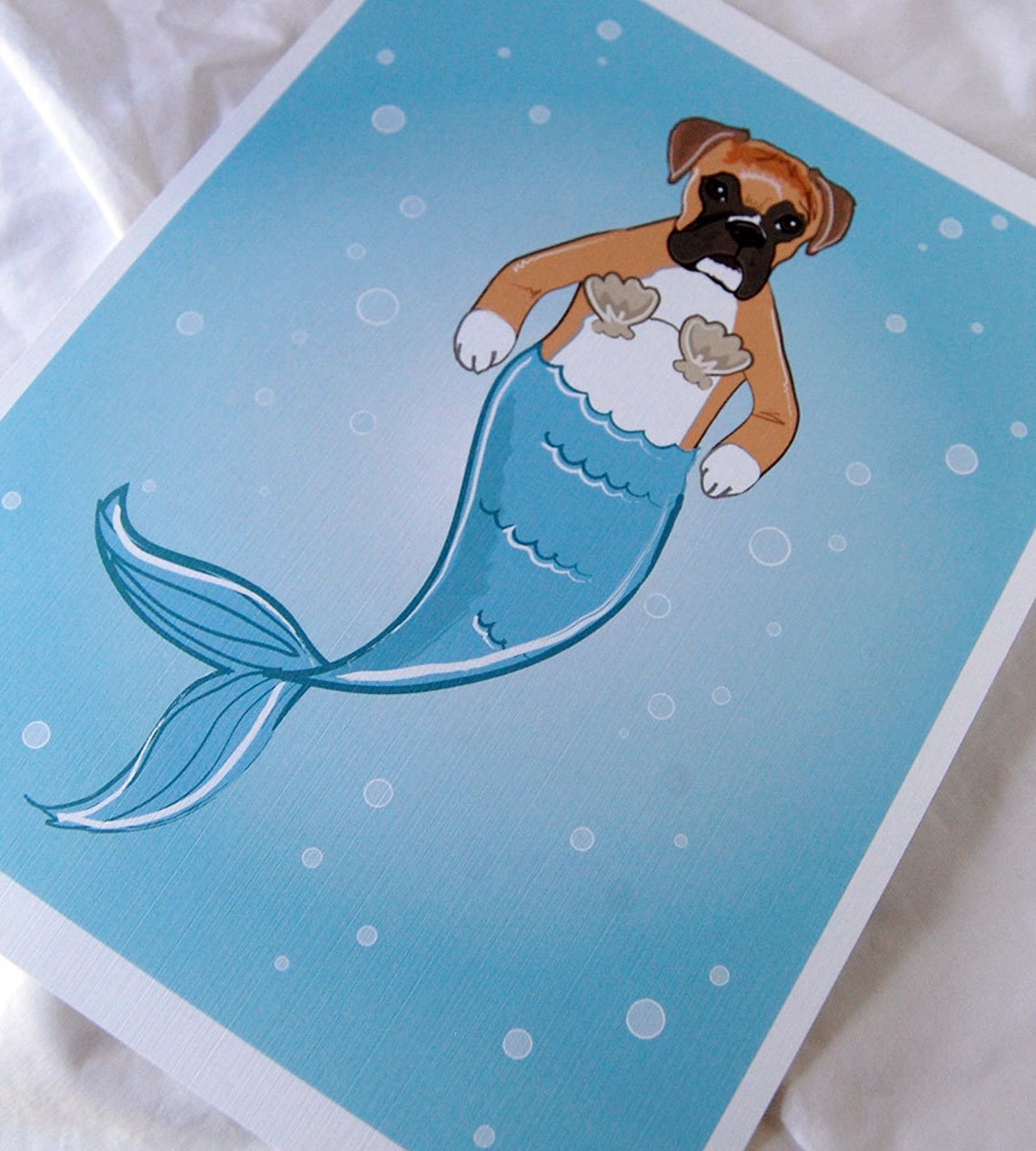 Boxer Mermaid Eco-Friendly 8x10 Print on Recycled Linen | Etsy