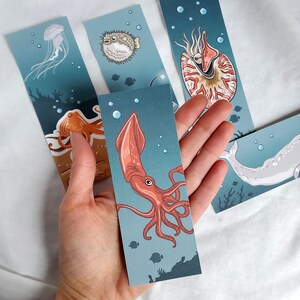 Deep Sea Bookmarks - Eco-friendly Set of 5 Printed on Recycled Linen ...