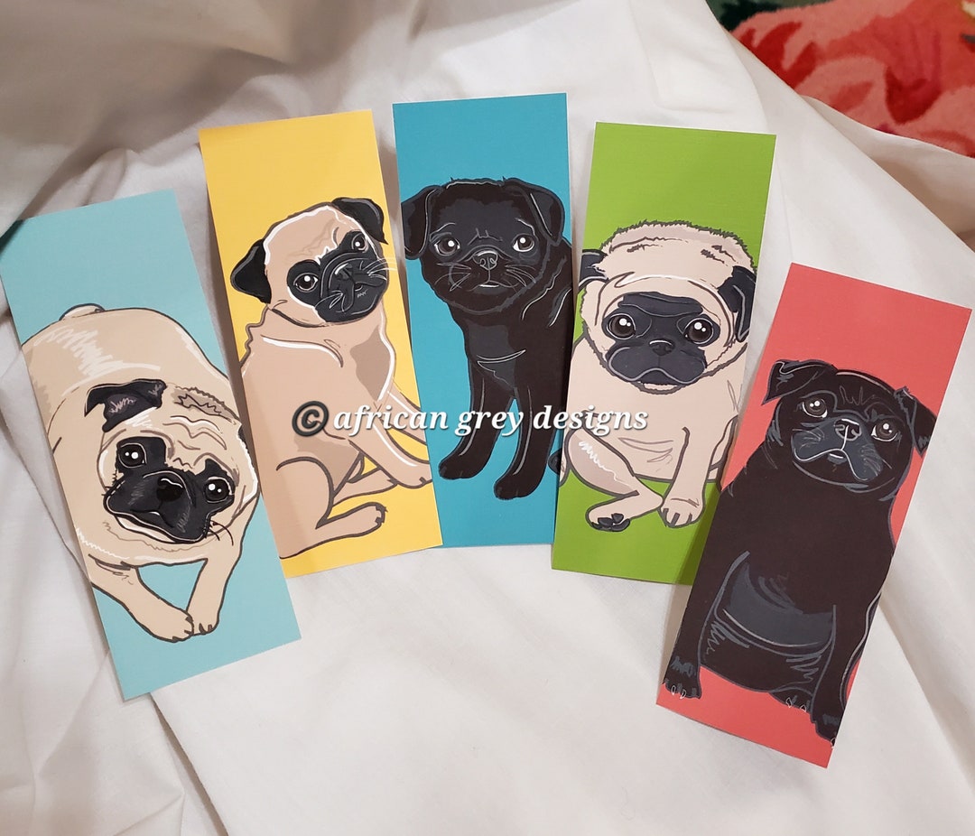 Pug Bookmarks Eco-friendly Set of 5 Printed on Recycled Linen Paper - Etsy