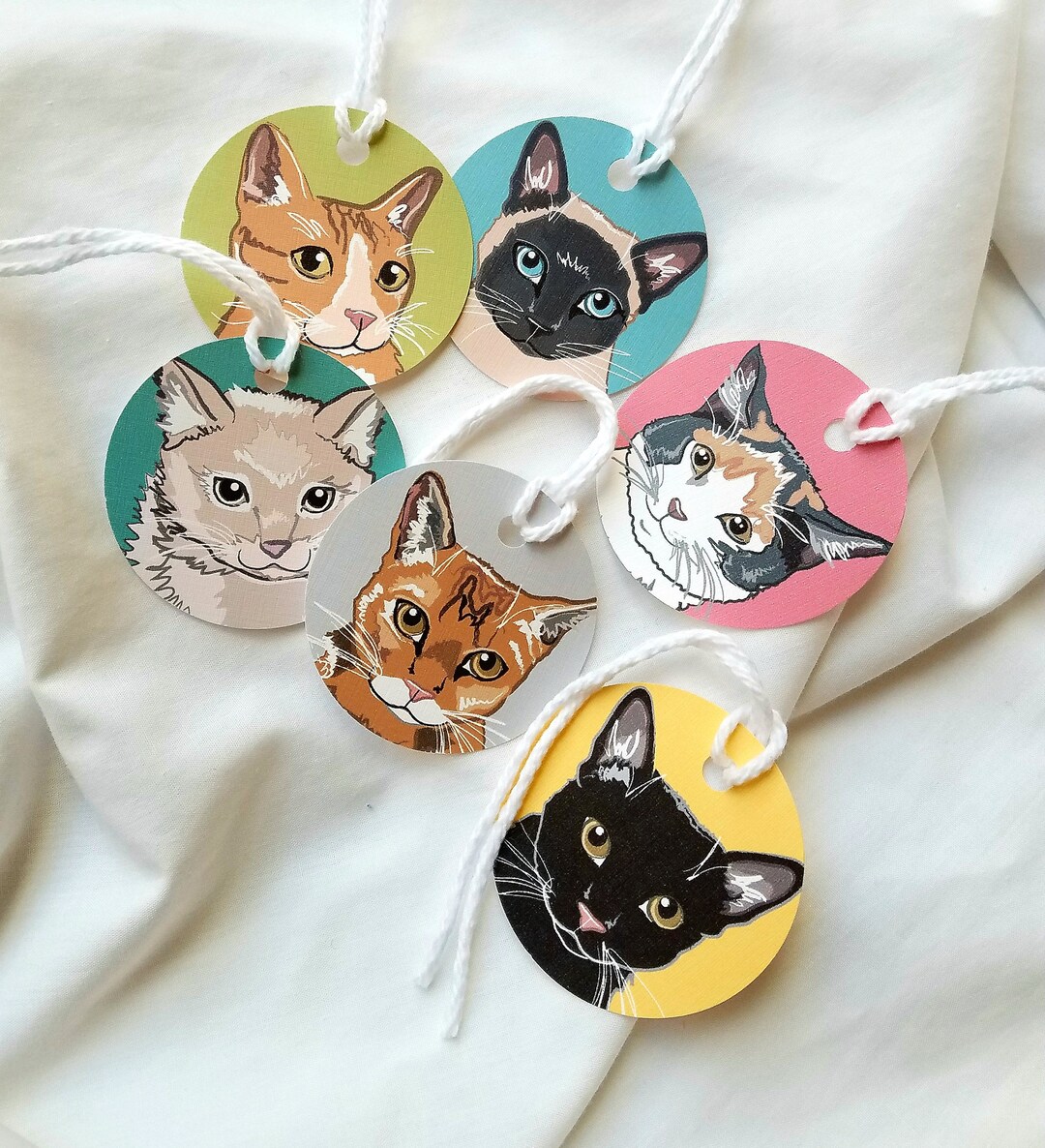 Cat Gift Tags Circles Set of 6 Printed on Recycled Linen Paper - Etsy