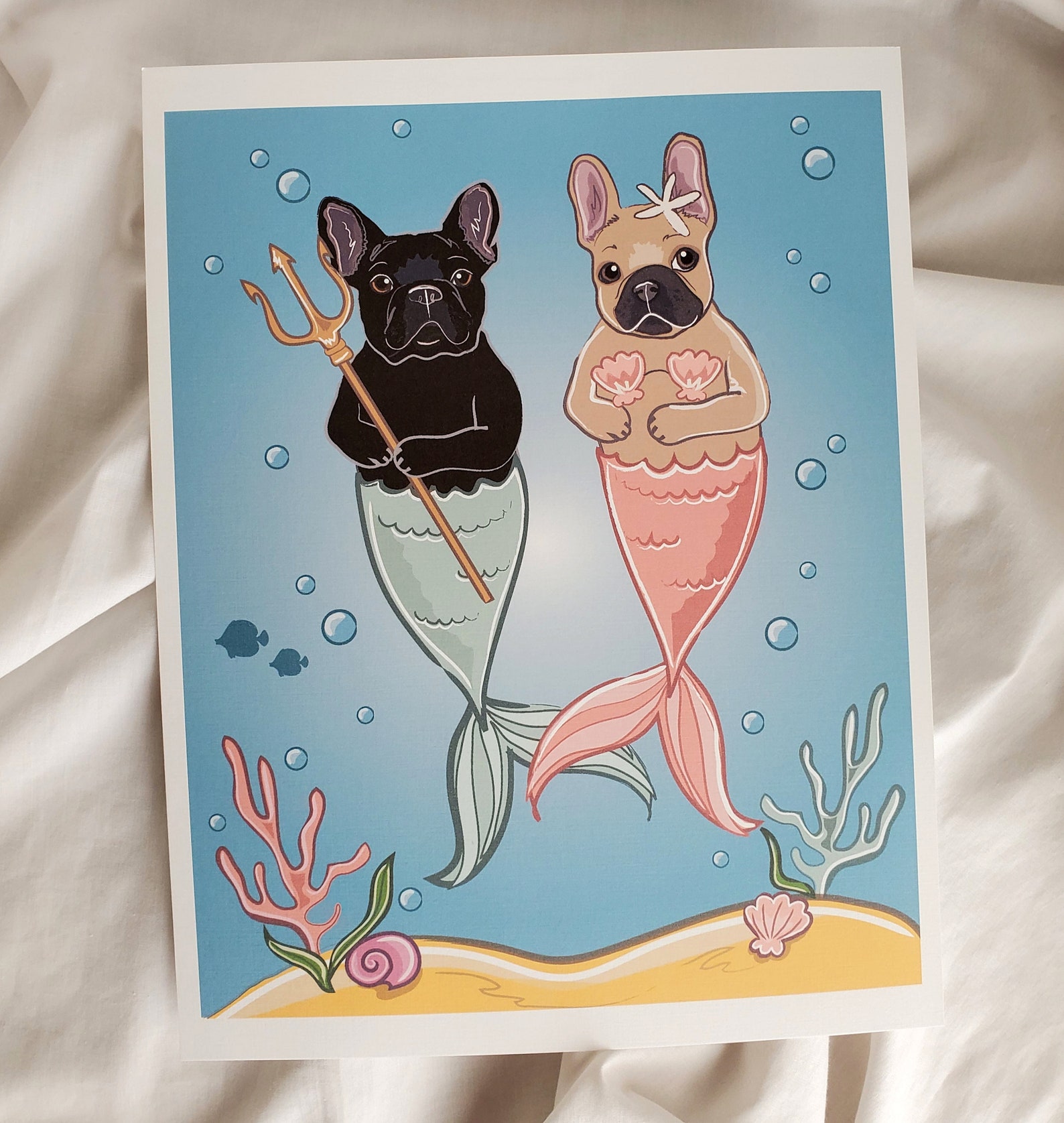 French Bulldog Mermaids - 8x10 Eco-friendly Print on Linen Paper - Etsy