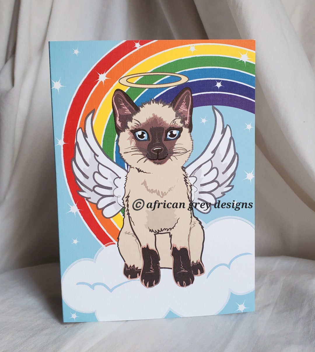 Rainbow Siamese Cat Angel Greeting Card - Choose Your Fur Color - Etsy