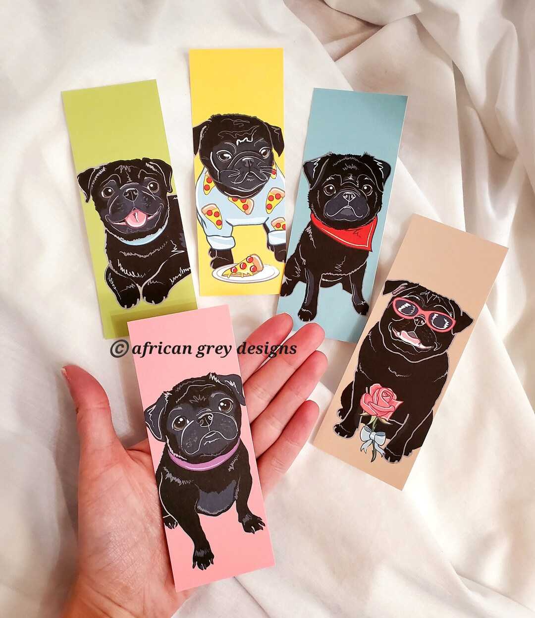 Black Pug Bookmarks - Eco-friendly Set of 5 - Etsy