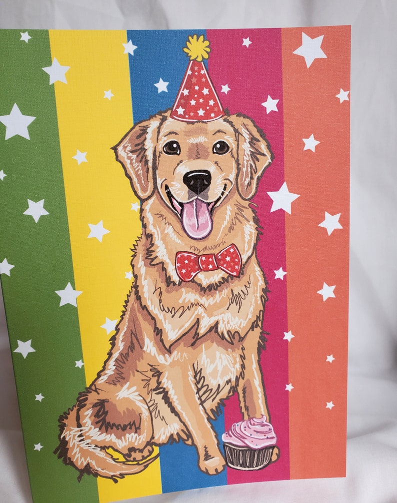 Birthday Golden Retriever Greeting Card Rainbow Background | Etsy