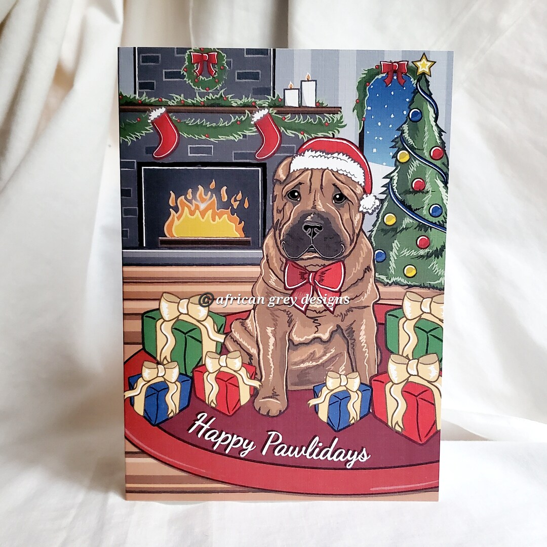 Shar Pei Happy Pawlidays Greeting Card - Christmas Card - Etsy