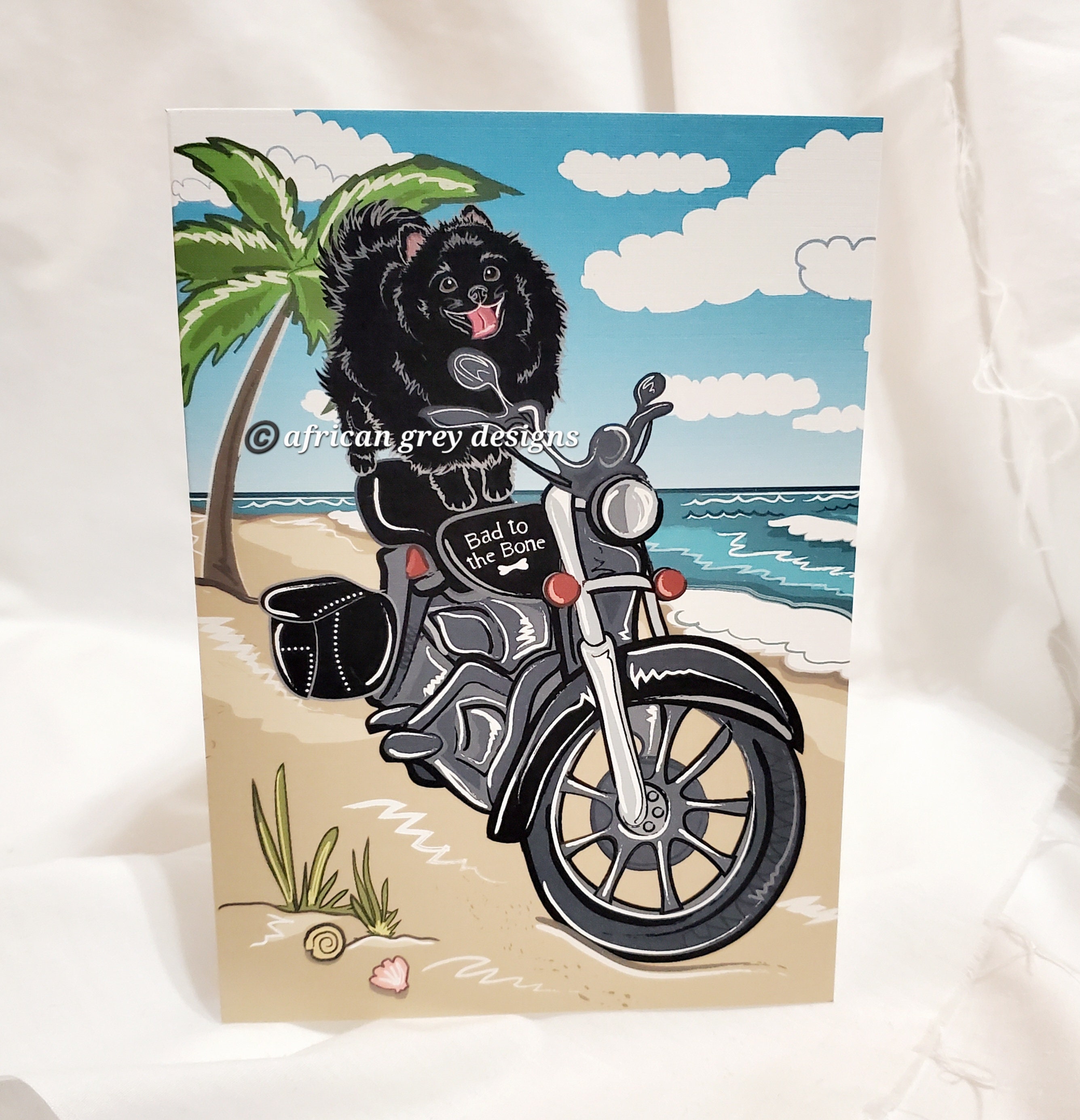 Motorcycle Pomeranian Greeting Card - Beach Background - Etsy