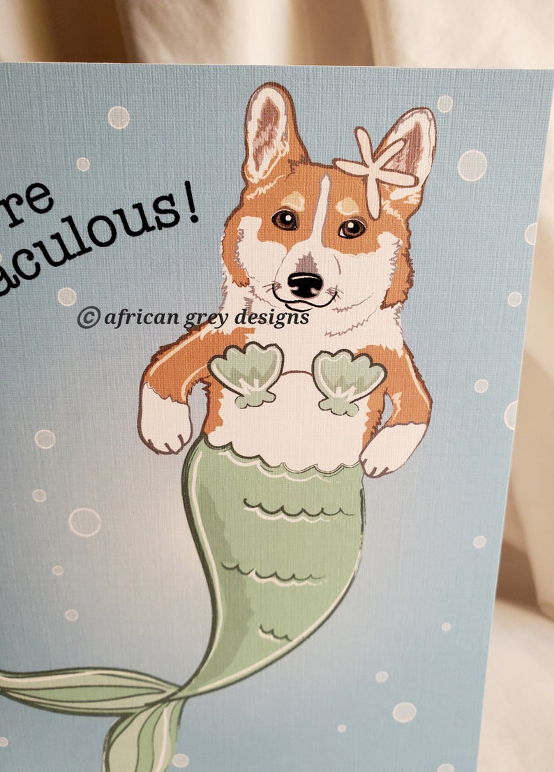 Mermaid Corgi Greeting Card - Etsy