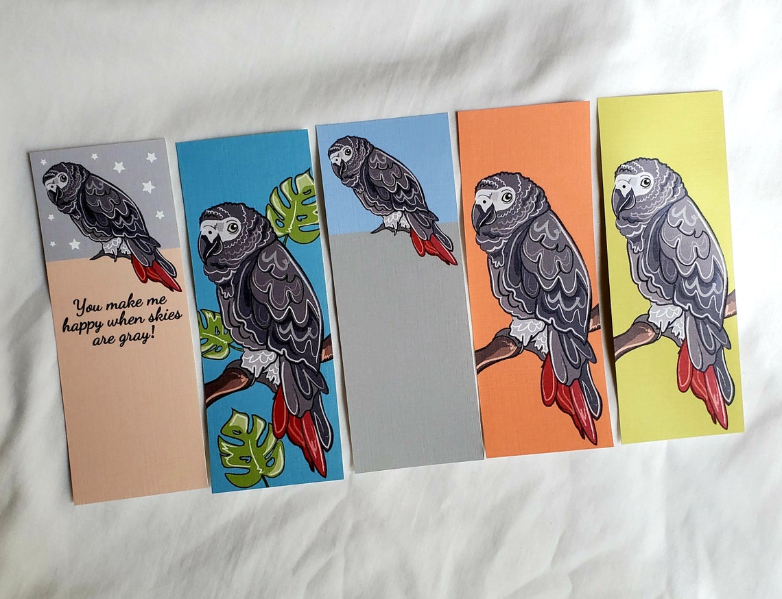 African Grey Parrot Bookmarks Eco-friendly Set of 5 | Etsy