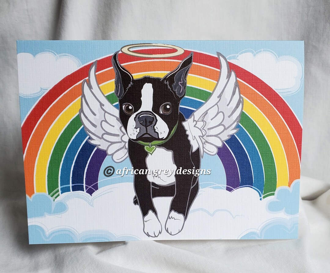 Rainbow Boston Terrier Angel Greeting Card - Etsy