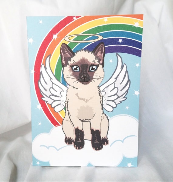 Rainbow Siamese Cat Angel Greeting Card | Etsy