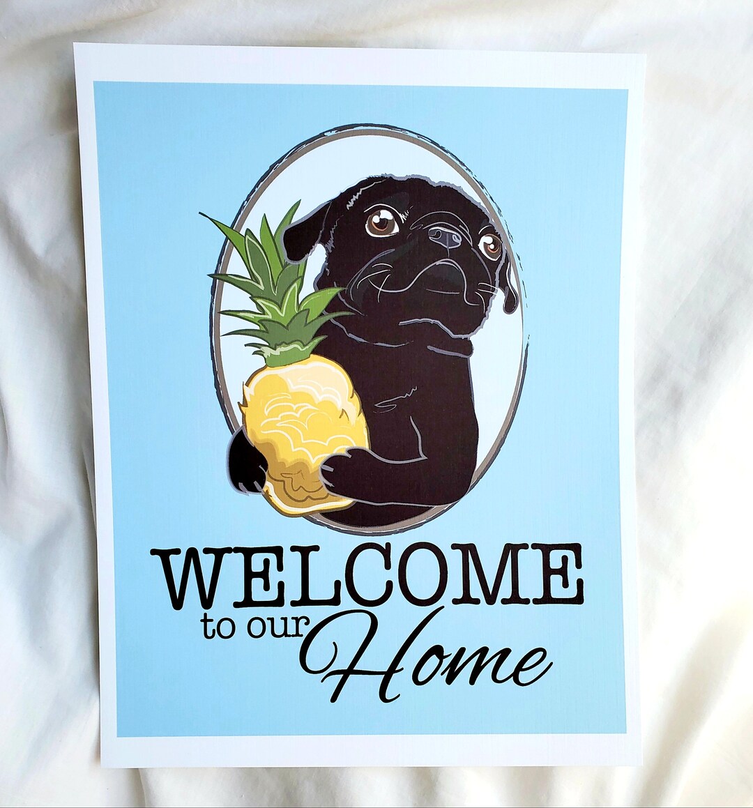 Pineapple Black Pug Welcome Print 8x10 Eco-friendly Size - Etsy