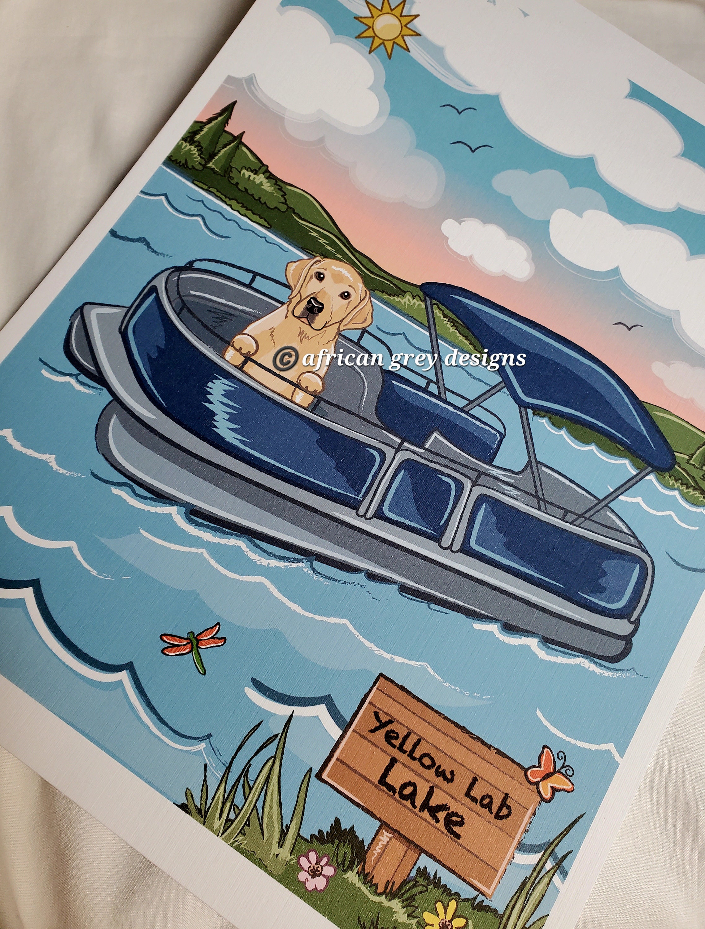 Lakeside Yellow Labrador Retriever Pontoon Boat Design 8x10 - Etsy