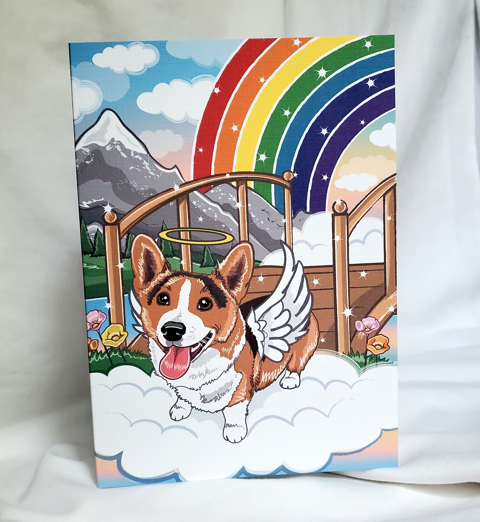 Rainbow Bridge Corgi Angel Greeting Card - Etsy