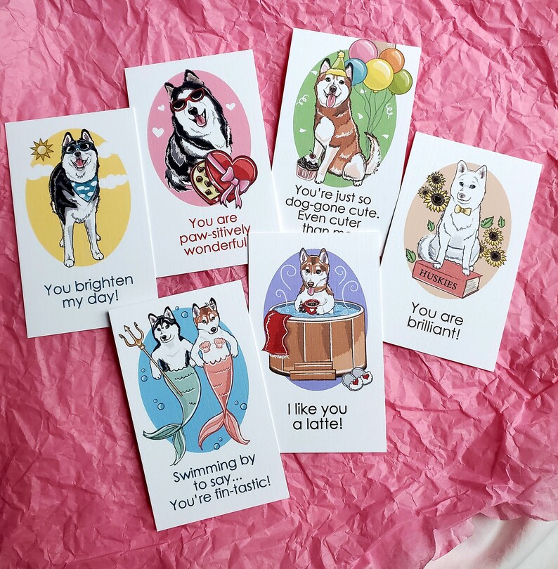 Joyful Husky Valentines Mini Eco-friendly Set of 6 on Linen - Etsy