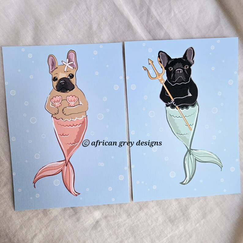 French Bulldog Mermaid Prints - 5x7 Eco-friendly Pair - Printed on ...