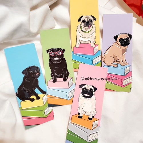 Pug Bookmarks Eco-friendly Set of 5 Printed on Recycled - Etsy