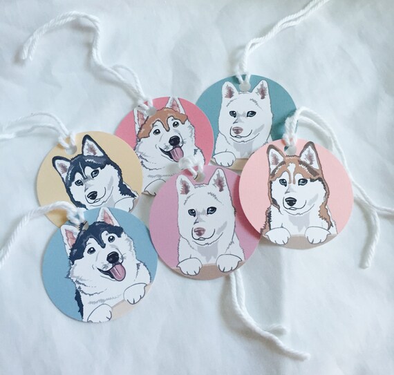 Husky Gift Tags Set of 6 Printed on Recycled Linen Paper | Etsy