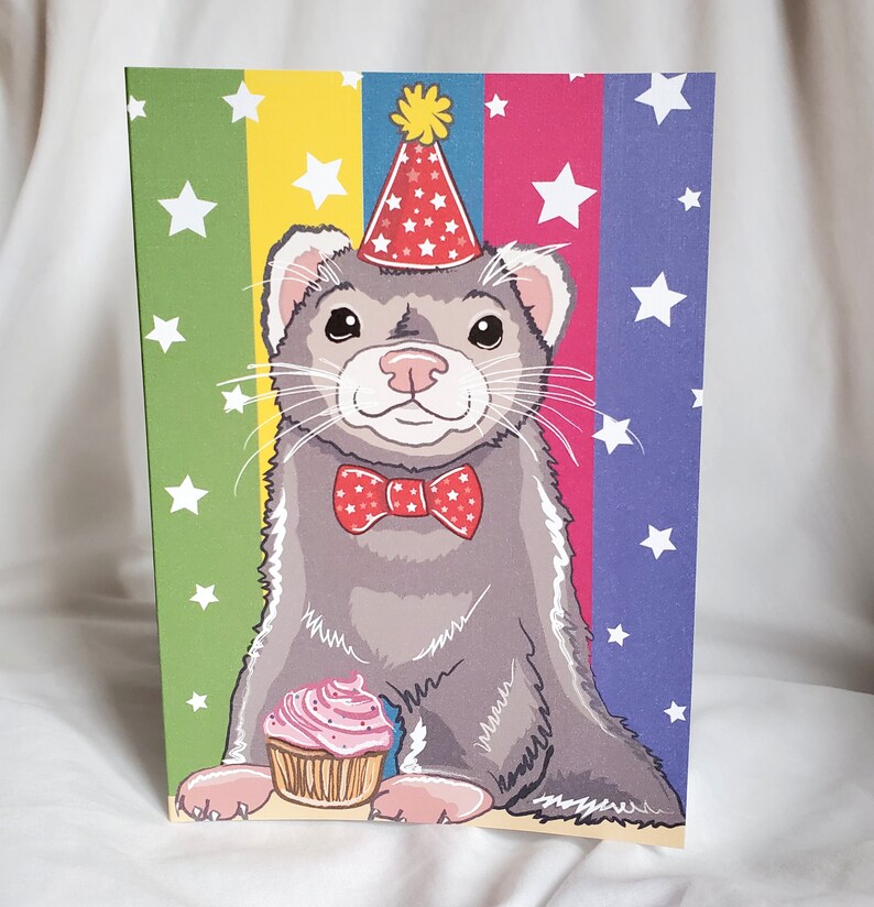 Rainbow Ferret Birthday Card - Etsy