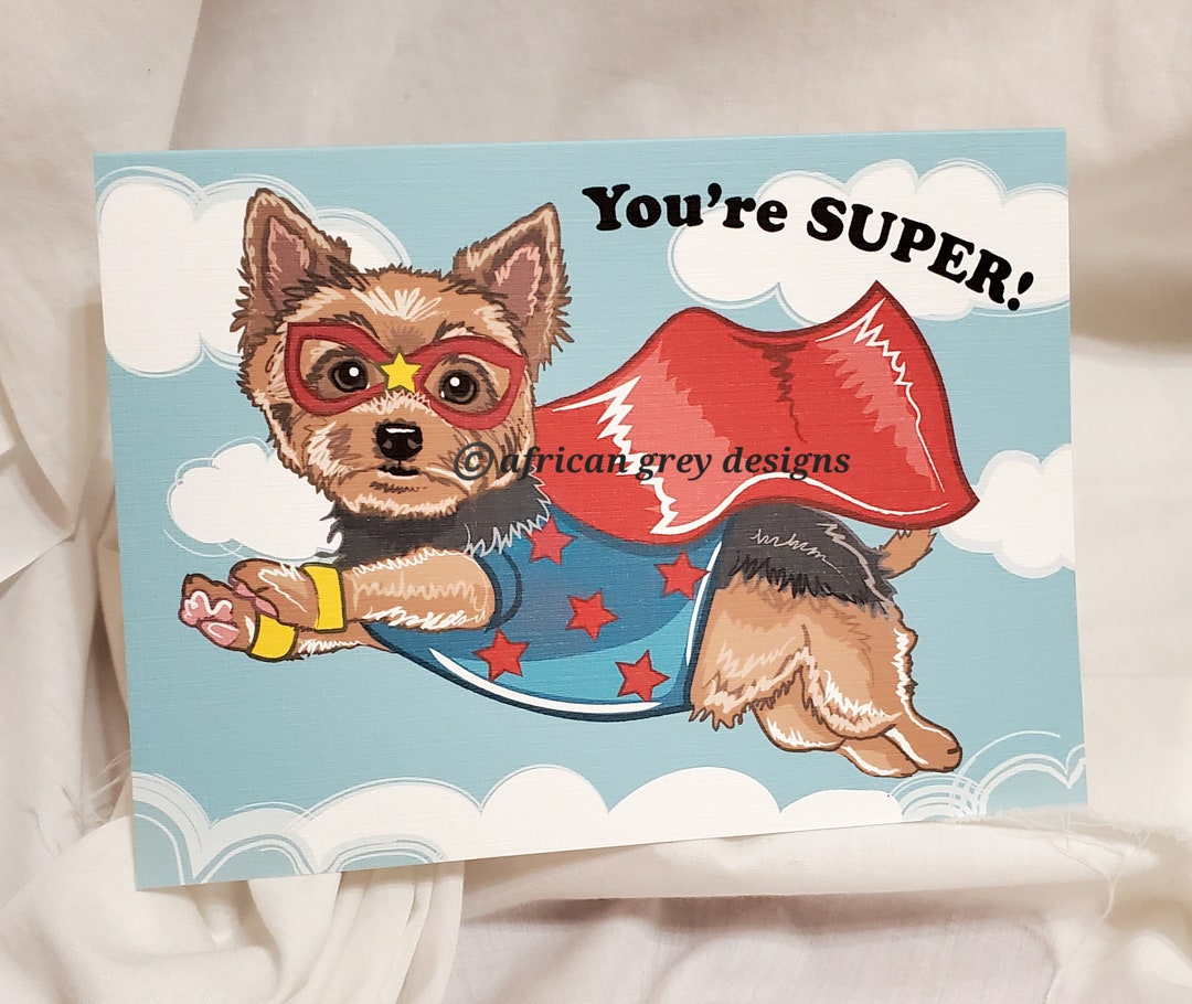 Super Yorkie Greeting Card - Etsy